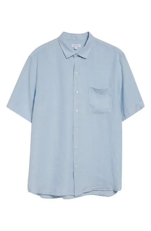 Sunspel Short Sleeve Linen Button-up Shirt - Light Blue25