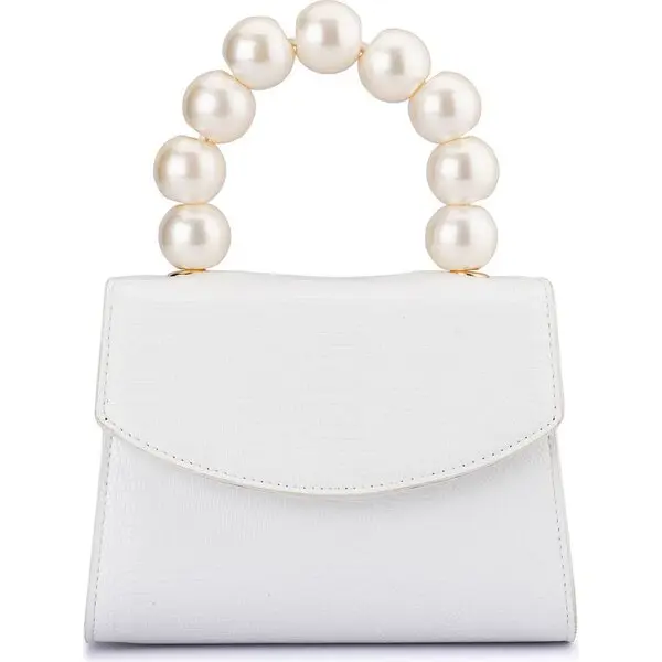 OLGA BERG Peta Faux Pearl Top Handle Bag - White