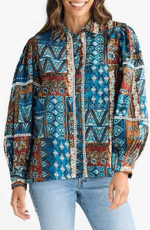 TALISMAN THE LABEL Castella Patchwork Print Cotton Button-up Shirt