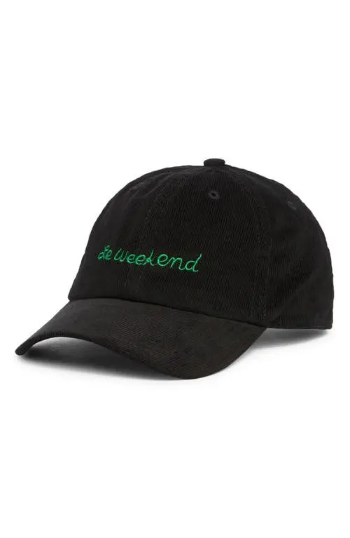 Clare V. Le Weekend Cotton Corduroy Baseball Cap - Black Corduroy W/ Green