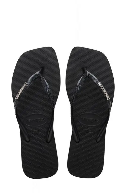 Havaianas Slim Square Logo Flip Flop - Black/silver