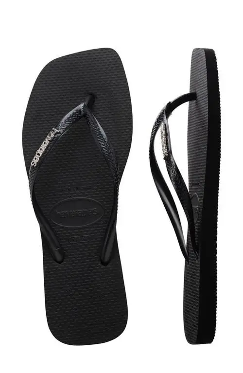 Havaianas Slim Square Logo Flip Flop - Black/silver