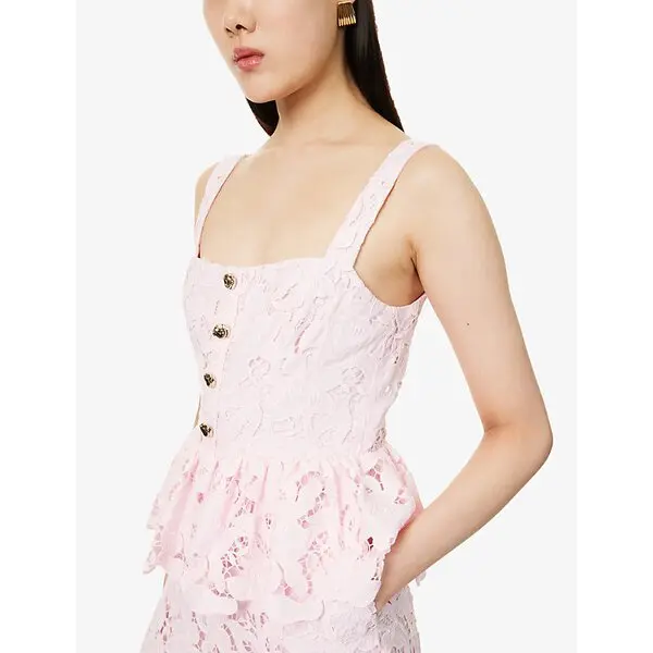 Self-Portrait Peplum Sleeveless Lace Midi Dress In Pink