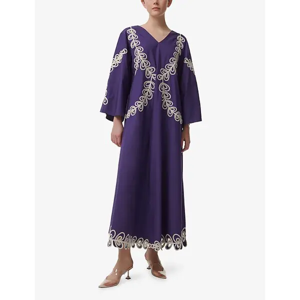 LEEM V-neck Embroidered Cotton Kaftan