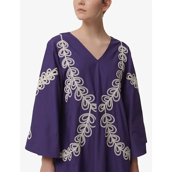 LEEM V-neck Embroidered Cotton Kaftan