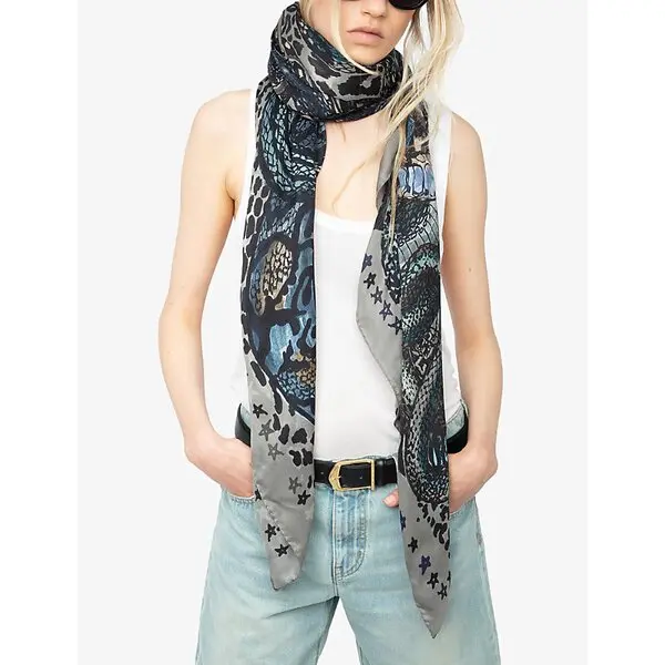 Zadig&Voltaire Billie Snake-print Viscose And Silk-blend Scarf - Medium Grey