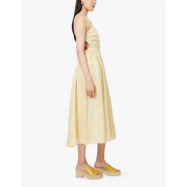 knee length dresses for ladies Zimmermann Crush Asymmetrical Midi Dress Yellow Floral main image 1