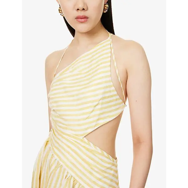 Zimmermann Stripe-Print Asymmetric Linen Midi Dress In Yellow Stripe - 41%  Off | Editorialist