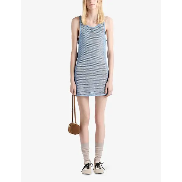 Prada Triangle-logo Cotton Mesh Mini Dress