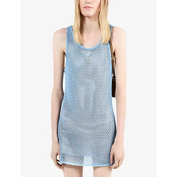 Prada Triangle-logo Cotton Mesh Mini Dress