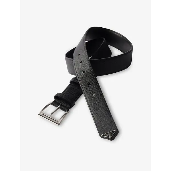 Prada Triangle-logo Saffiano Leather Belt - Black