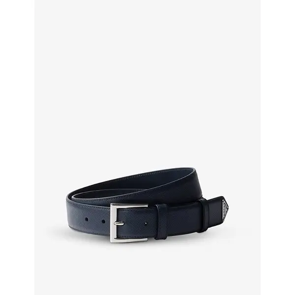Prada Triangle Logo Saffiano Leather Belt - Blue