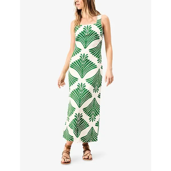 Ro&Zo Fan-Print Square-Neck Maxi Dress In Green - 55% Off | Editorialist