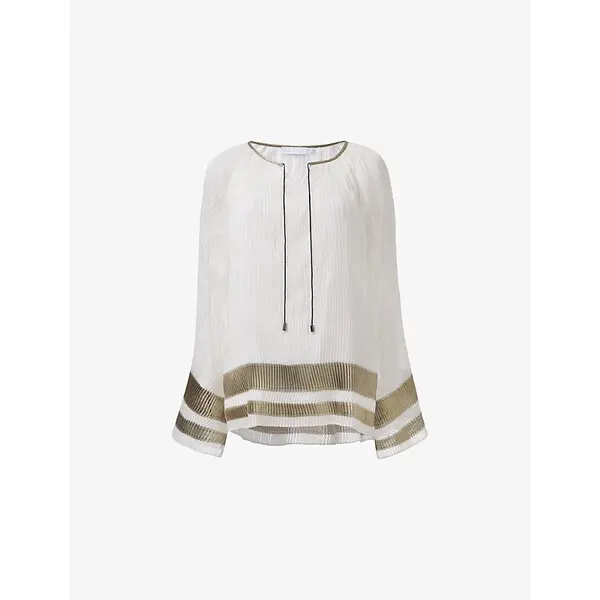 LEEM Pleated Contrast Stripe Woven Top