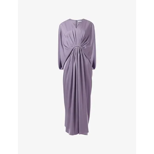 LEEM Marked-waist Drape Satin Maxi Dress