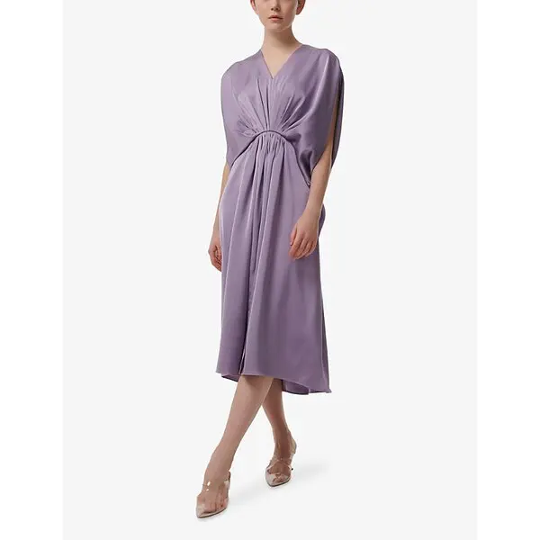 LEEM Marked-waist Drape Satin Maxi Dress