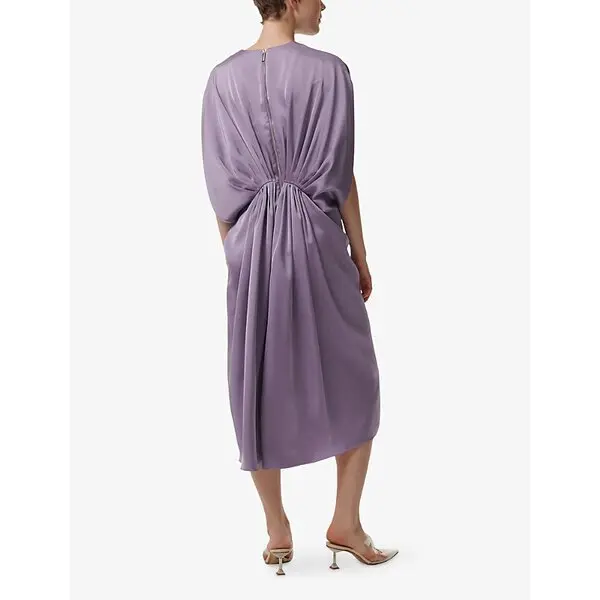 LEEM Marked-waist Drape Satin Maxi Dress