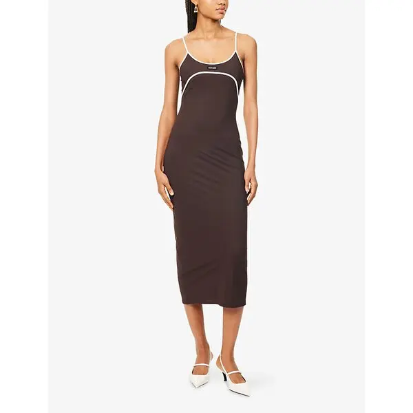slim fit dress slacks Slim-Fit Elegant Midi Dress with Beaded Slit Sleeve Pink / M main image 0