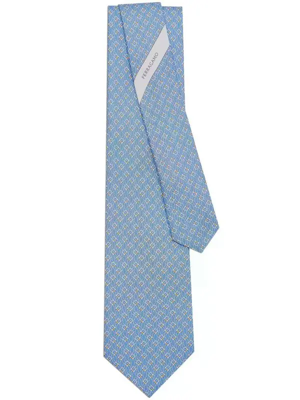 FERRAGAMO Tetris-print Silk Tie - Blue