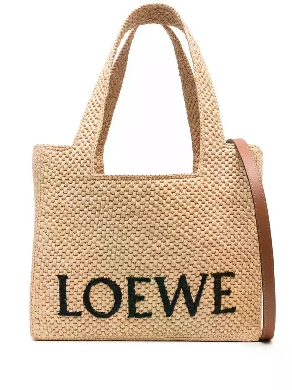 Loewe Embroidered-logo Raffia Tote - Neutrals