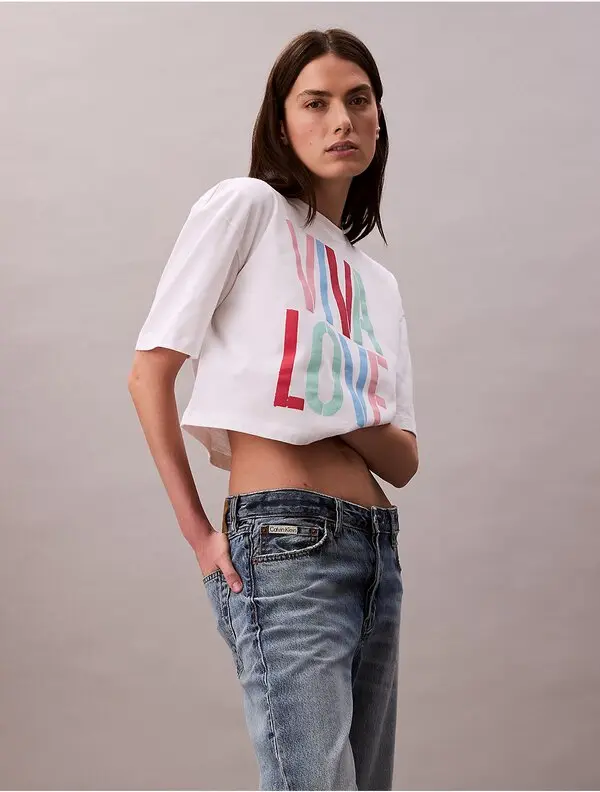 Calvin Klein Marc Hundley Pride Viva Love Cropped Relaxed T-shirt - Bright White