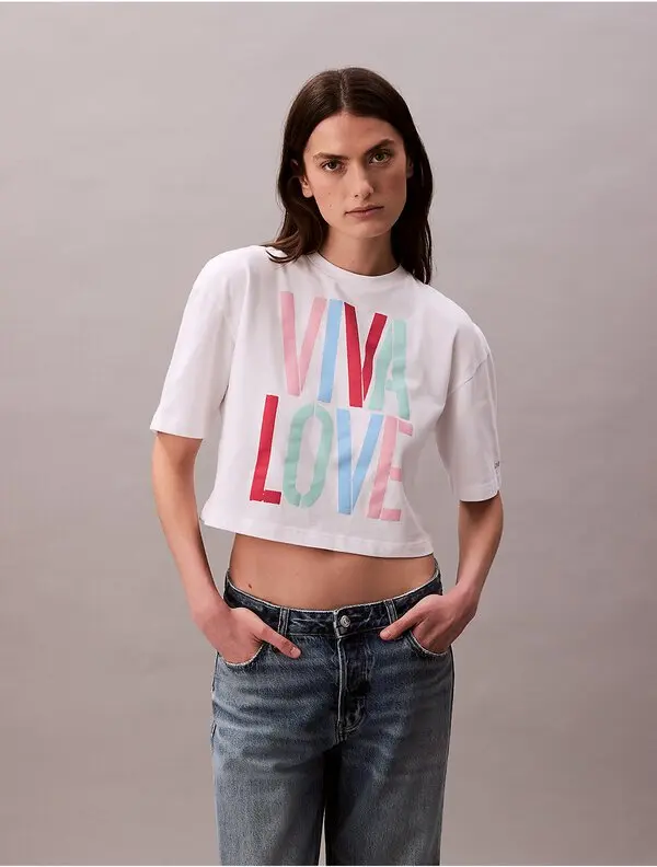Calvin Klein Marc Hundley Pride Viva Love Cropped Relaxed T-shirt - Bright White