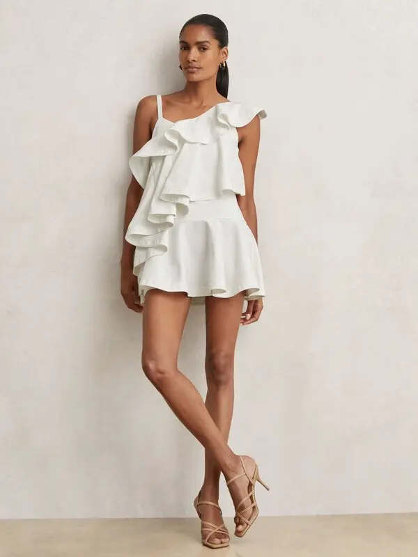 REISS Hera Cotton Tiered Ruffle Mini Dress
