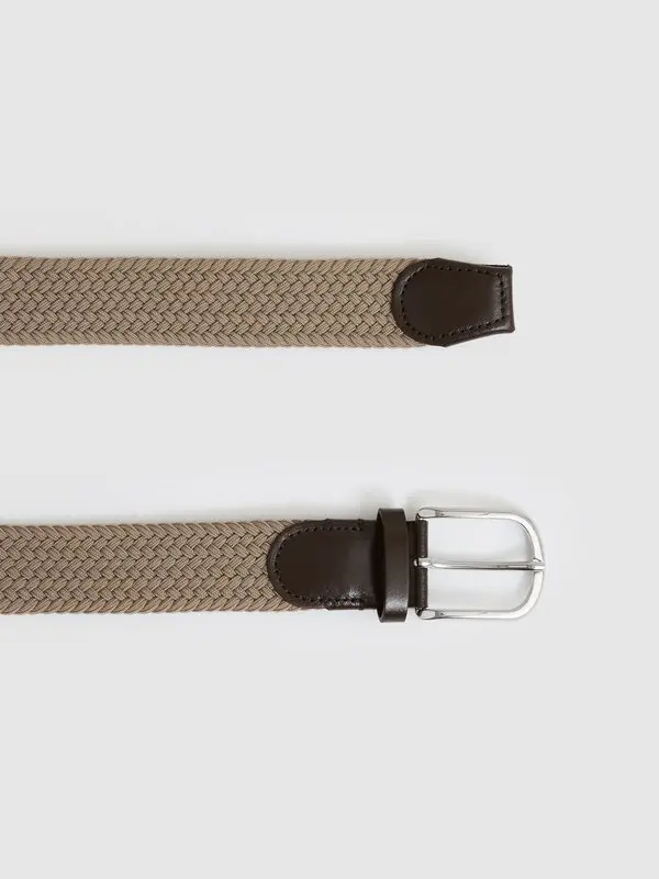 REISS Elmont Basket-weave Belt - Stone