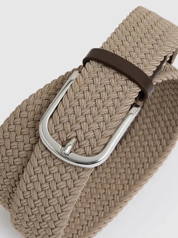 REISS Elmont Basket-weave Belt - Stone