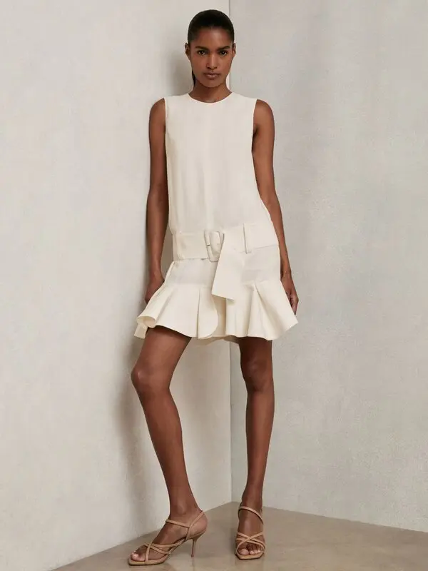 REISS Kimberly Ruffle Hem Belted Mini Dress