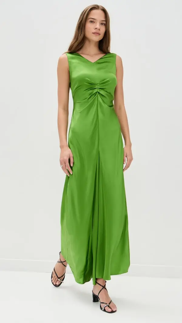 green emerald velvet dress PM559,Apple Green Sleeveless Silk Satin Ruffles Prom Evening Dresses –  prommirror main image 1