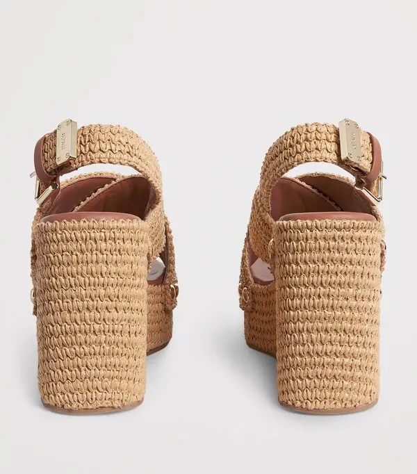 Maje Raffia-effect Wedge Sandals - Brown
