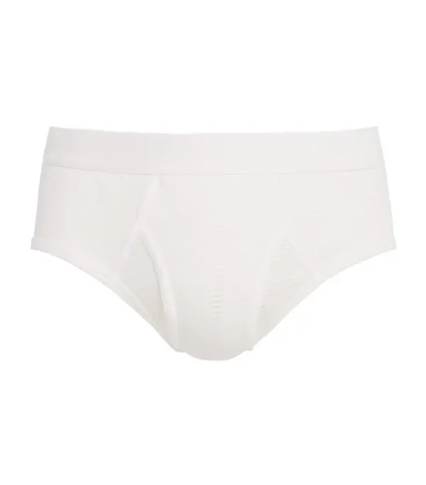 Sunspel Cotton Mesh Cellular Briefs - White
