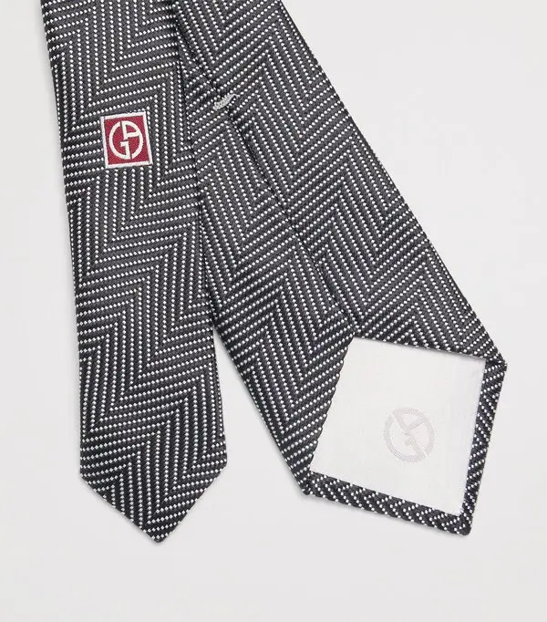 Giorgio Armani Silk Herringbone Jacquard Neck Tie - Blue