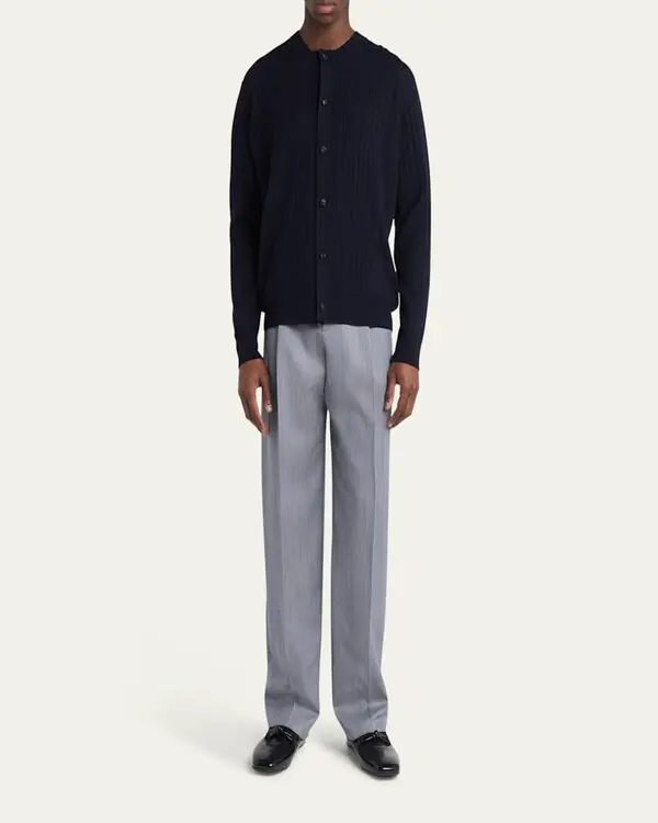 Bottega Veneta Ribbed Wool Cardigan With Leather Buttons - Antracite