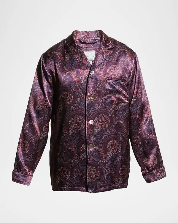Majestic International Silk Paisley Pajama Set - Burgundy