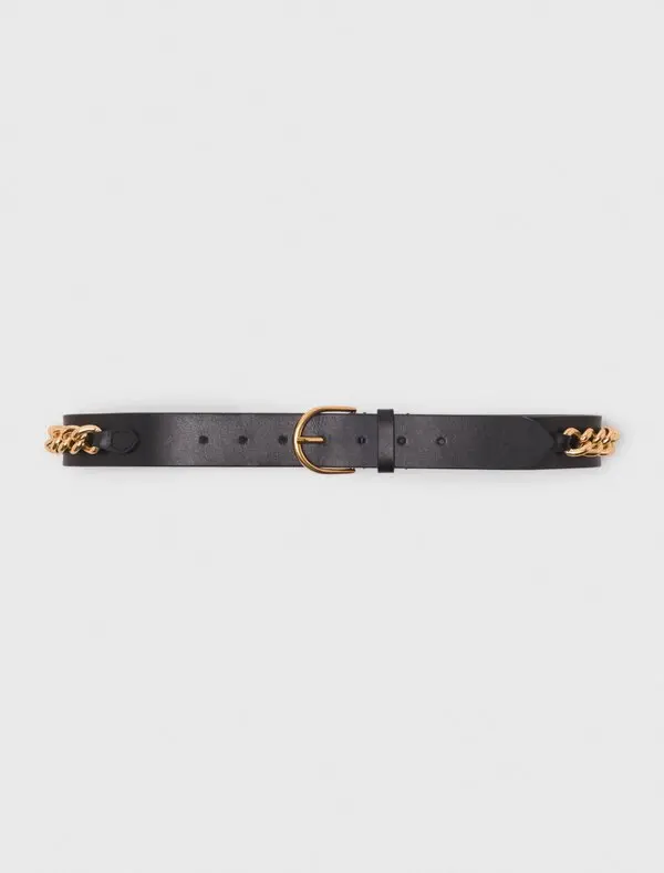 Maje Leather Belt With Chain - Black