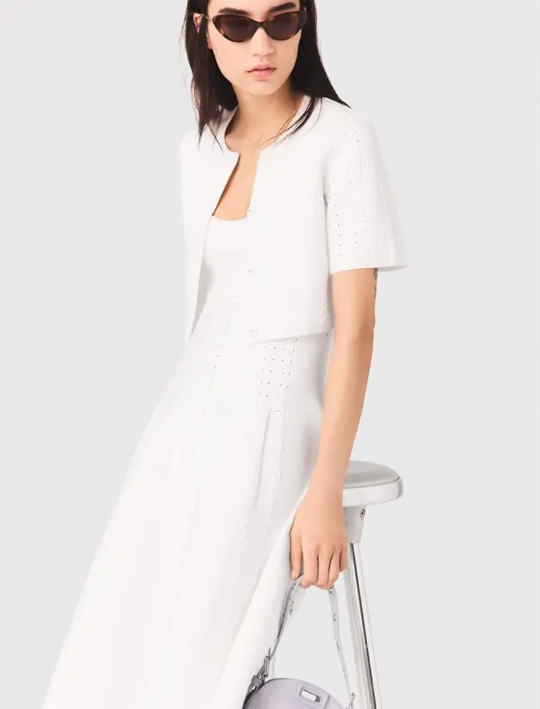 Maje Cropped Cardigan With Pointelle Knit And Press-stud Fastening - White