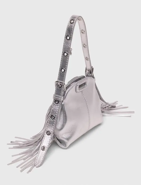 Maje Metallic Leather Miss M Micro Bag With Fringe - Silver