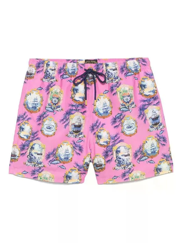 Camilla Salty Splendour-print Swim Shorts - Pink