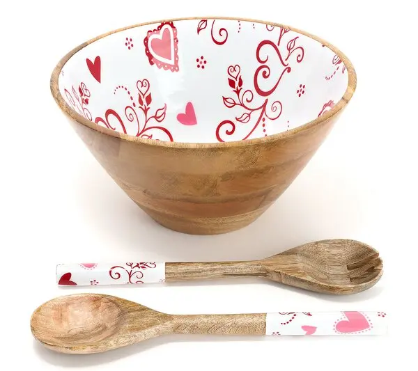 TEMP-TATIONS As Is Seasonal 4-qt Mango Wood Bowl W/servers - One-color