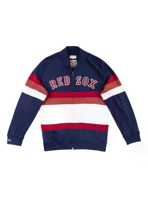 Mitchell & Ness Mlb Boston Red Sox Striped Zip-up Sweatshirt