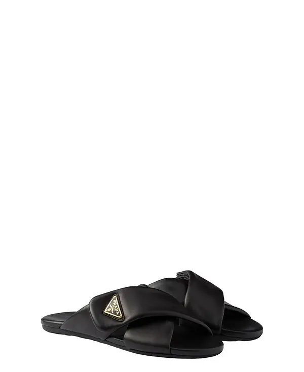 Prada Padded Nappa Leather Slides - Black