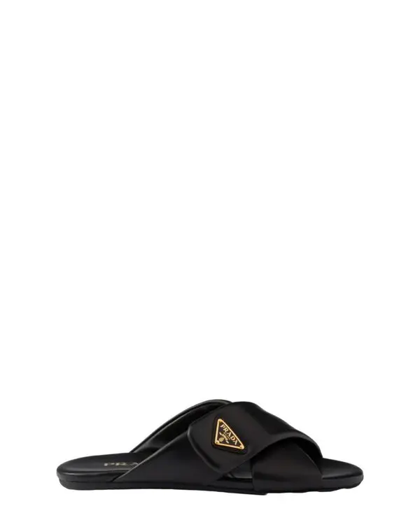 Prada Padded Nappa Leather Slides - Black