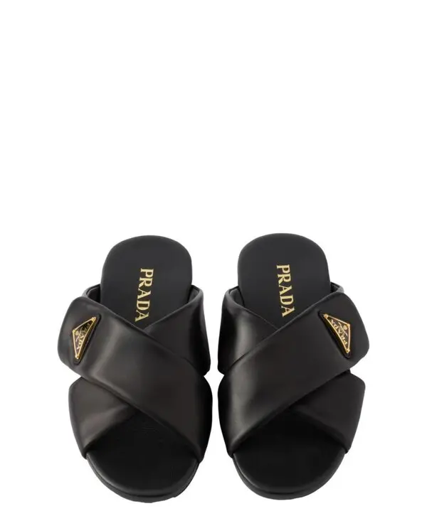 Prada Padded Nappa Leather Slides - Black