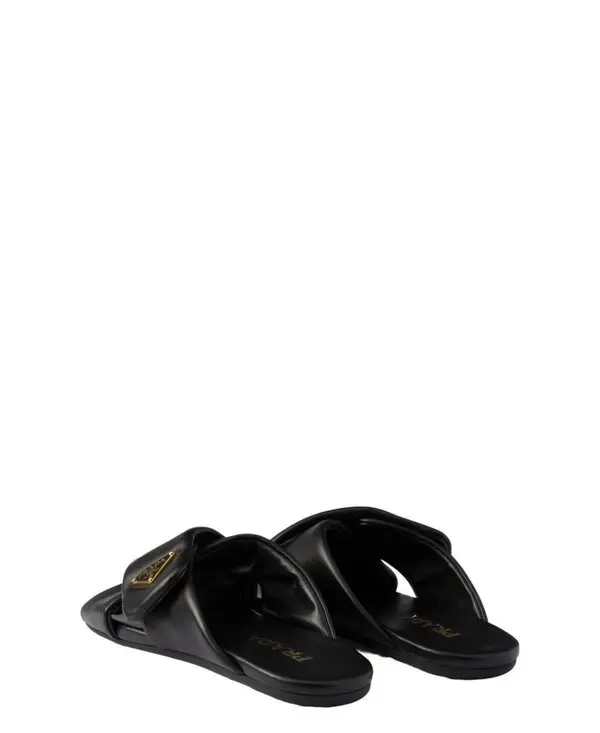 Prada Padded Nappa Leather Slides - Black