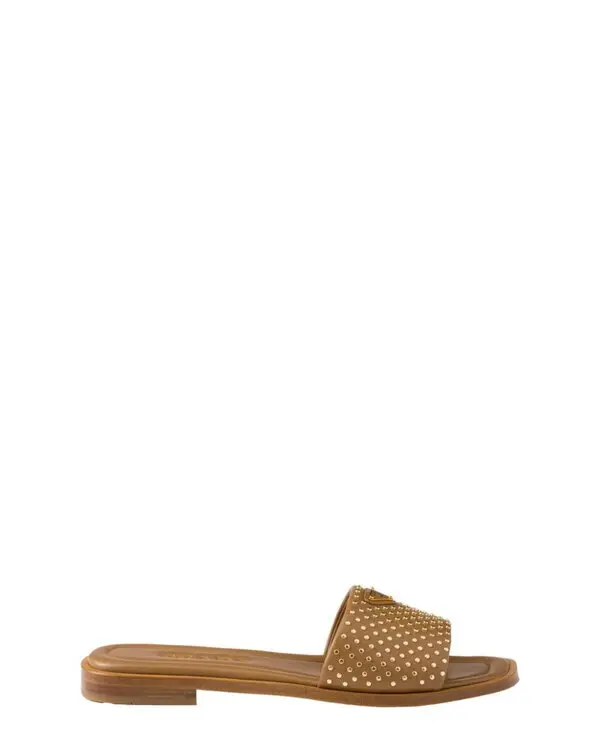 Prada Nappa Leather Studded Slides - Brown
