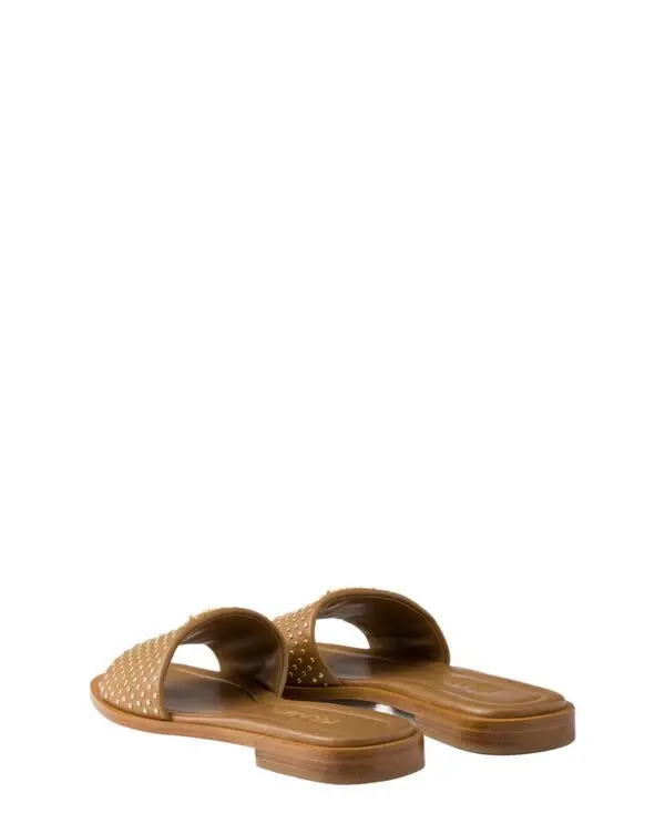 Prada Nappa Leather Studded Slides - Brown