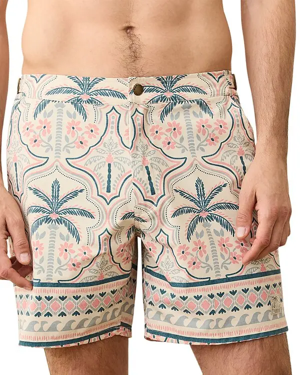 Marine Layer Regular Fit Parker 6" Swim Trunks - Palm Print