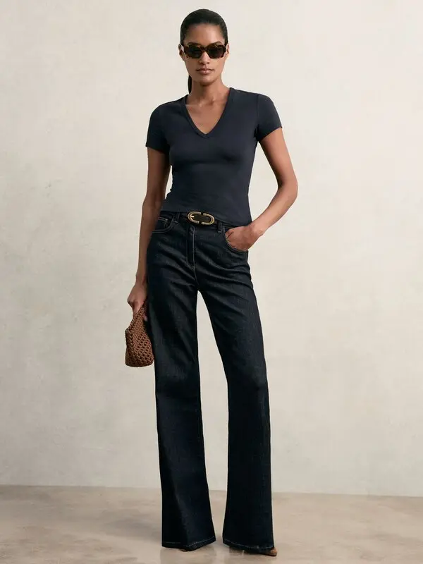 REISS Leia Stretch Cotton T-shirt - Navy